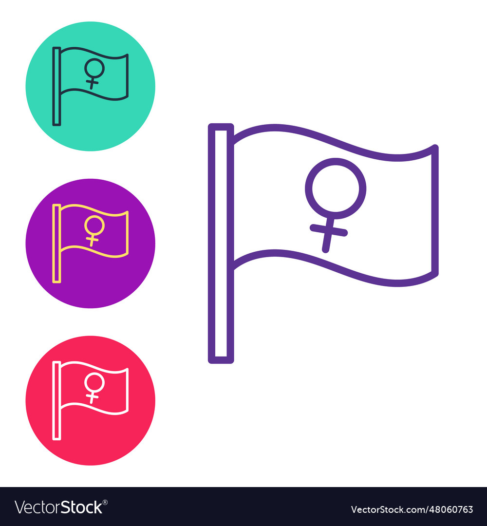 Set Line Female Movement Feminist Activist Vector Image