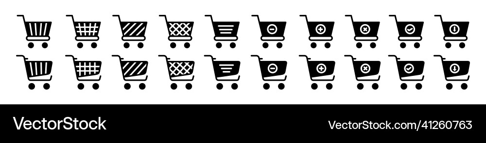 Shopping cart line icon set Royalty Free Vector Image