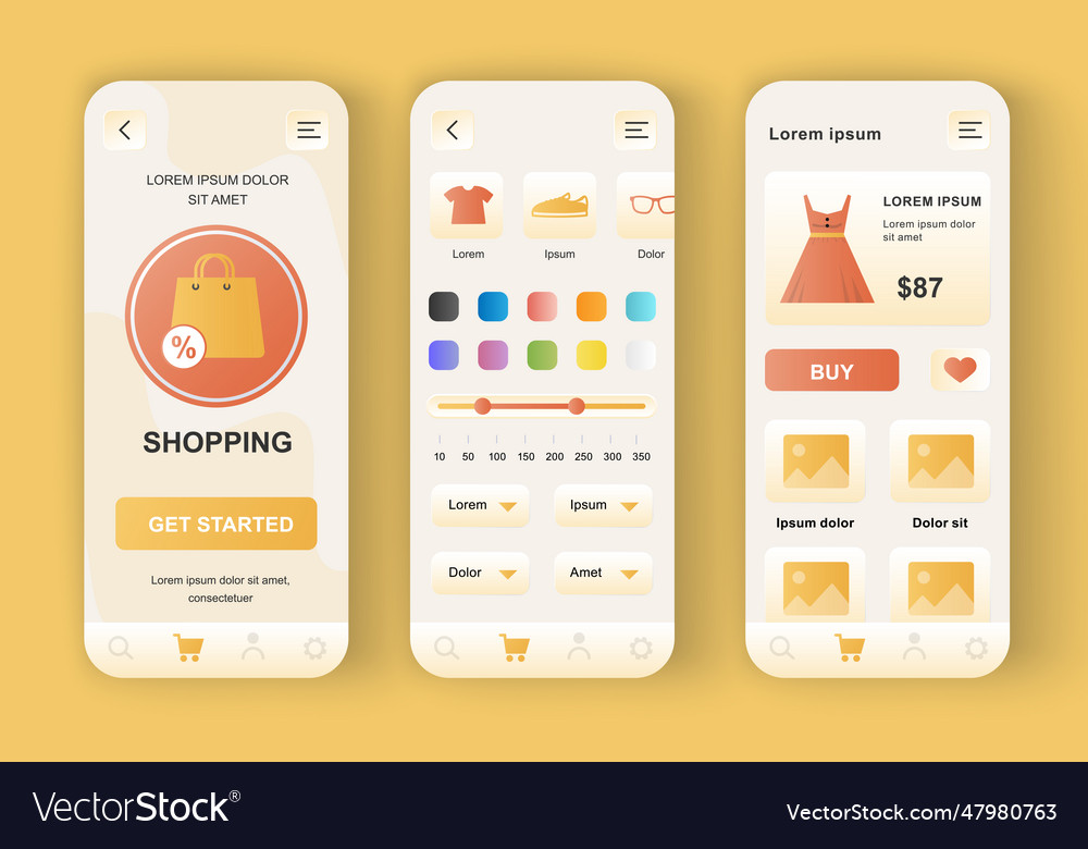 Shopping unique neomorphic design kit app Vector Image Shopping unique neomorphic design kit app Vector Image