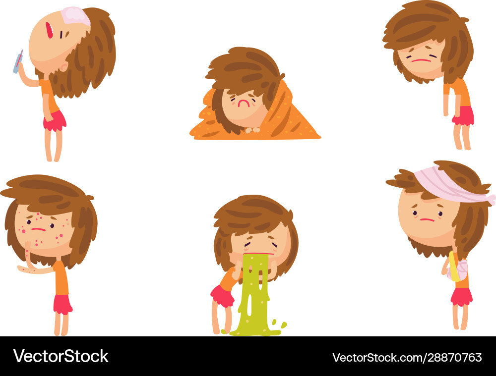 Sickness girl suffering from different symptoms Vector Image