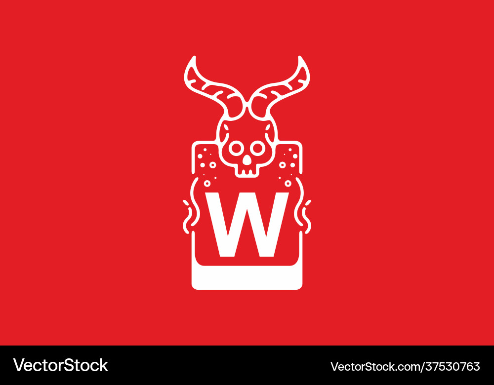 White red line art skull with w initial letter Vector Image