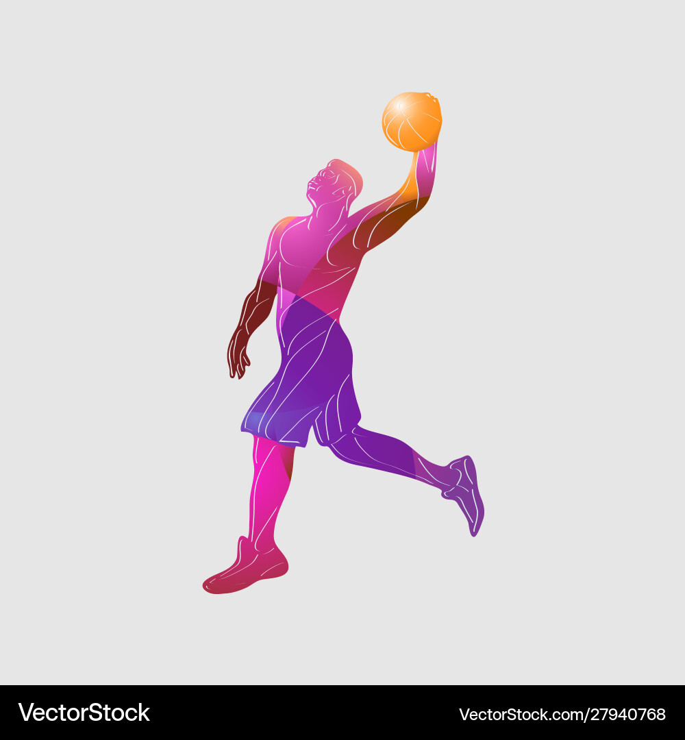 Basketball player slam dunk color Royalty Free Vector Image