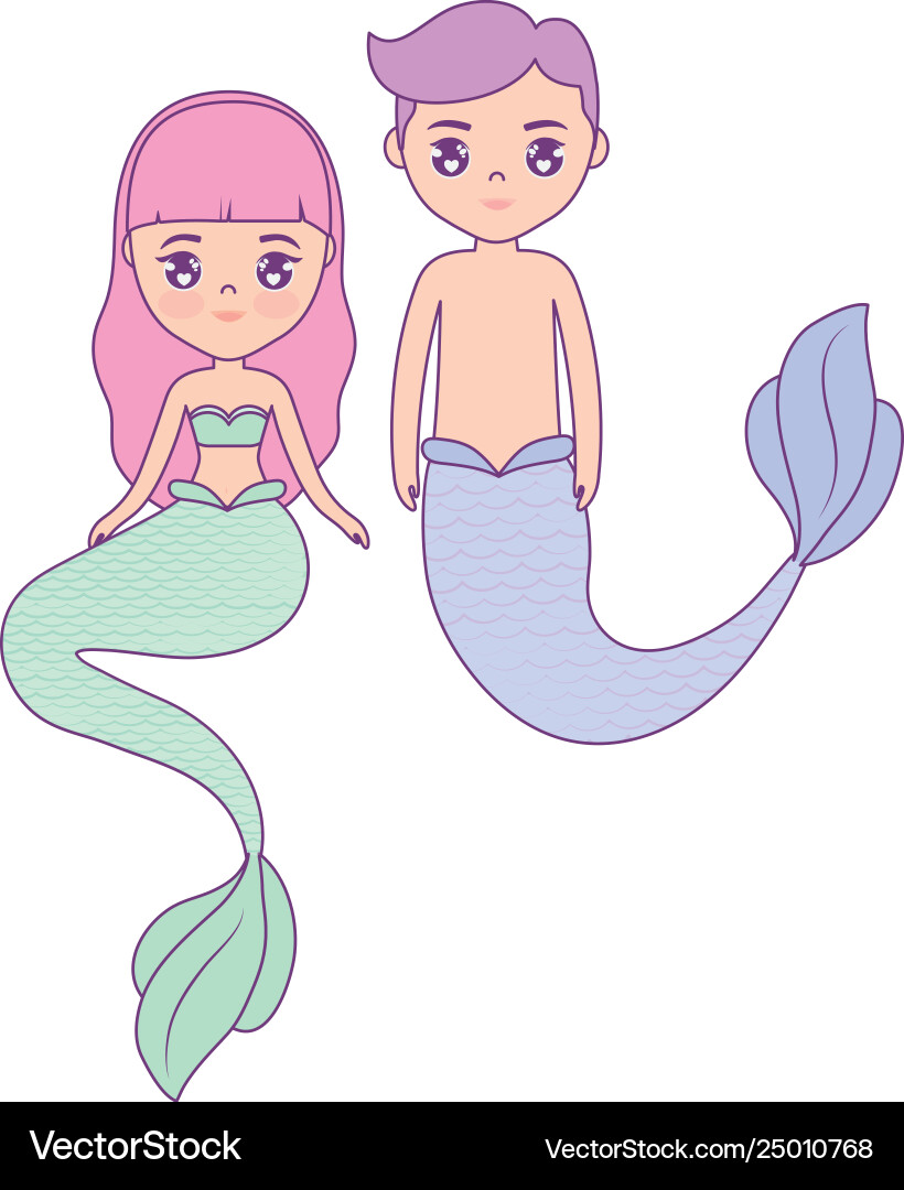 Cute couple mermaids character Royalty Free Vector Image