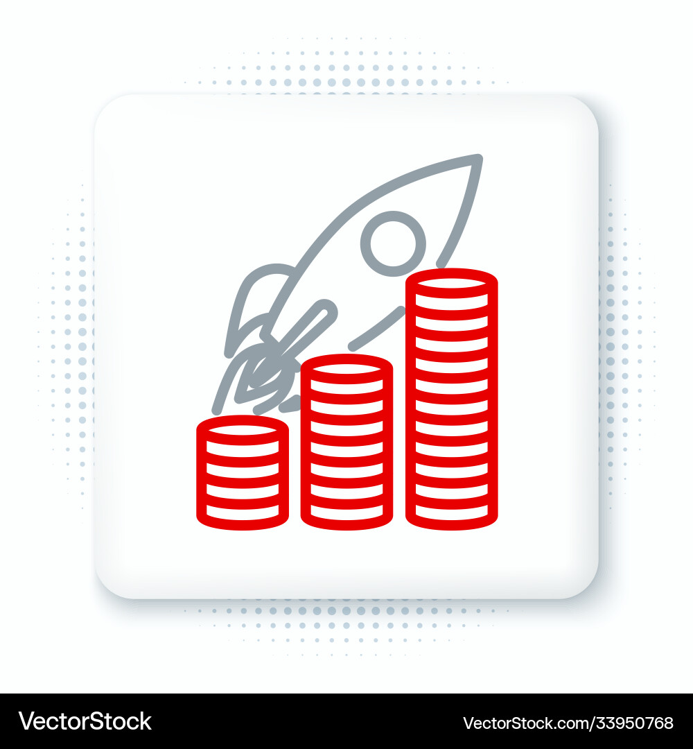 Line rocket flying up on coins growth chart icon Vector Image