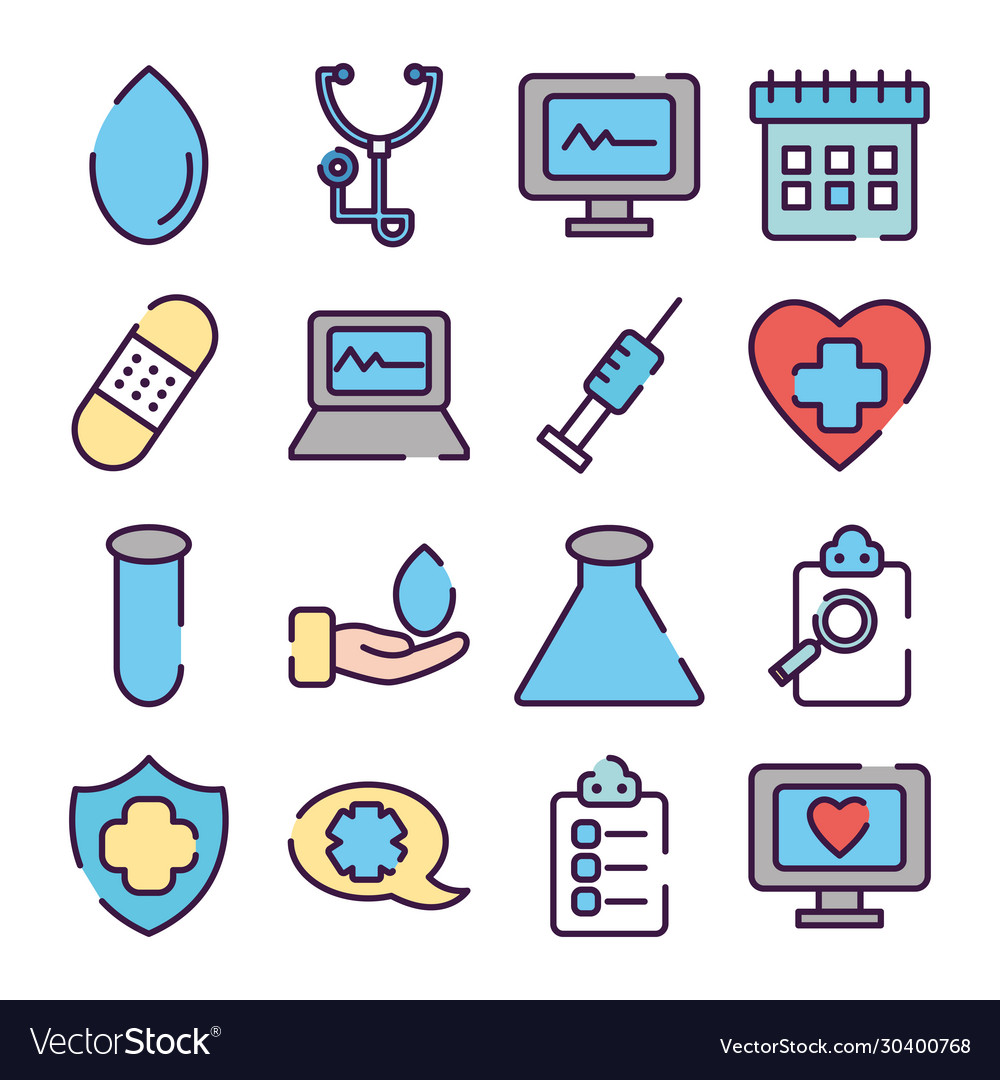 Stethoscope and healthcare icon set line color Vector Image Stethoscope and healthcare icon set line color Vector Image