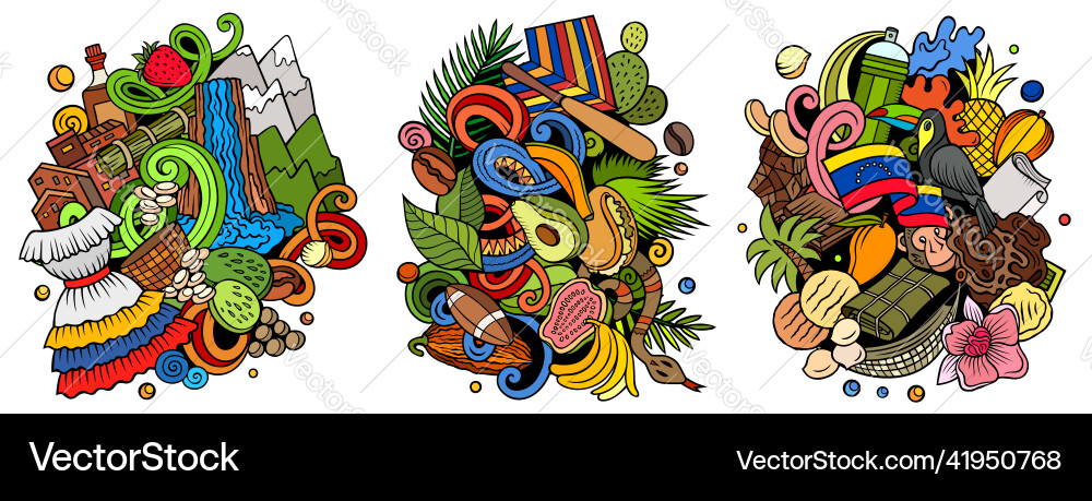 Venezuela cartoon doodle designs set Royalty Free Vector