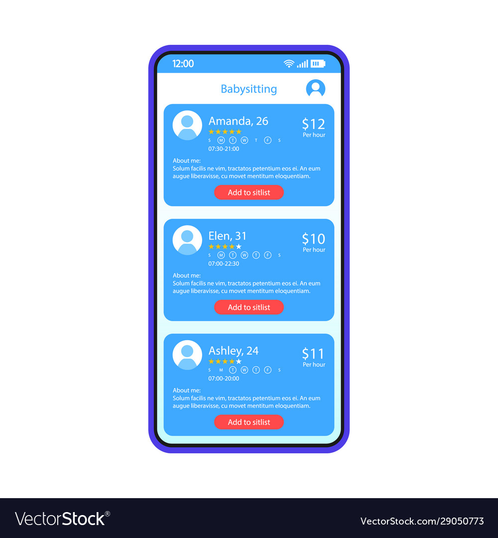 Babysitter app smartphone interface template Vector Image Babysitter app smartphone interface template Vector Image