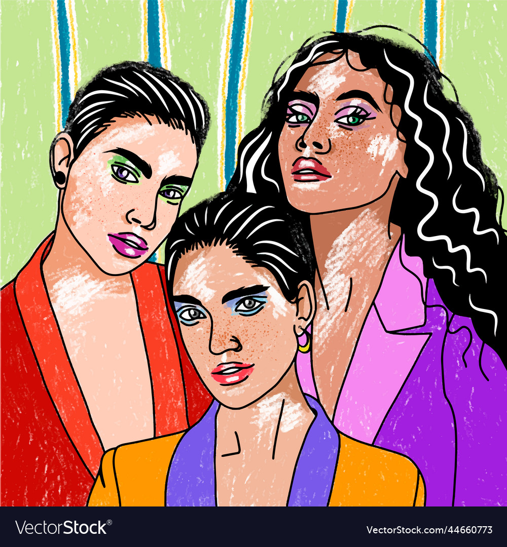 Beautiful Portraits Of A Group Of Girls Royalty Free Vector