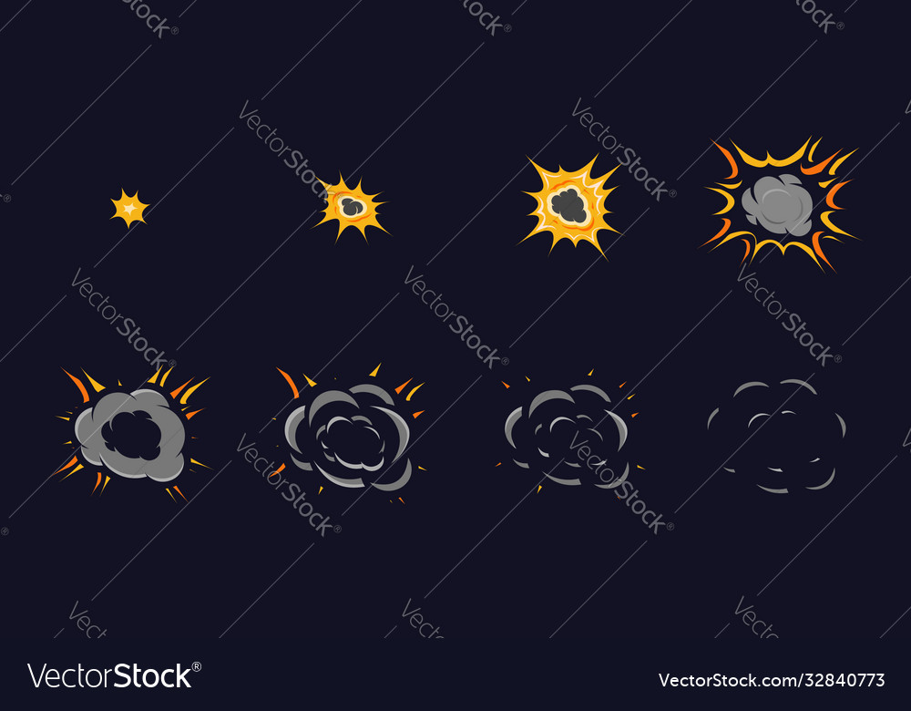 Cartoon explosion frames for animation Royalty Free Vector