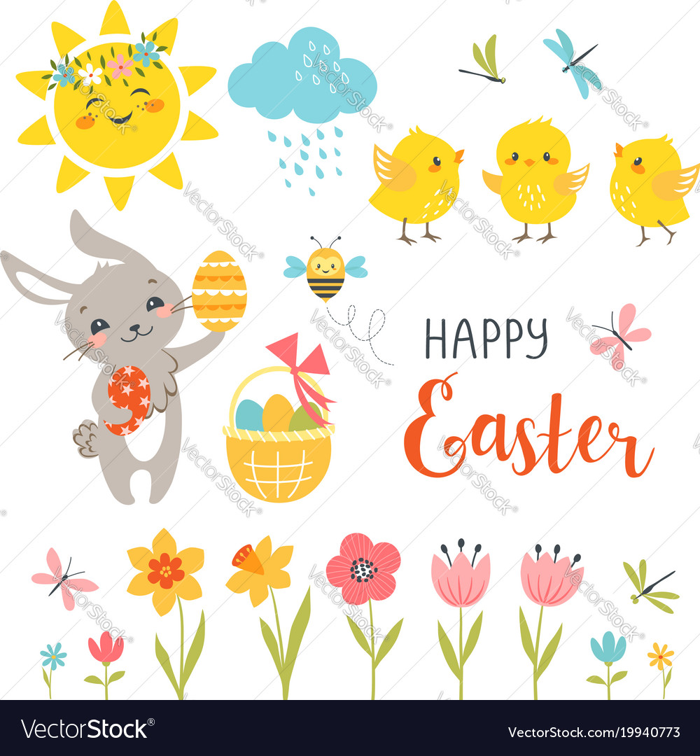 Cute easter design elements Royalty Free Vector Image