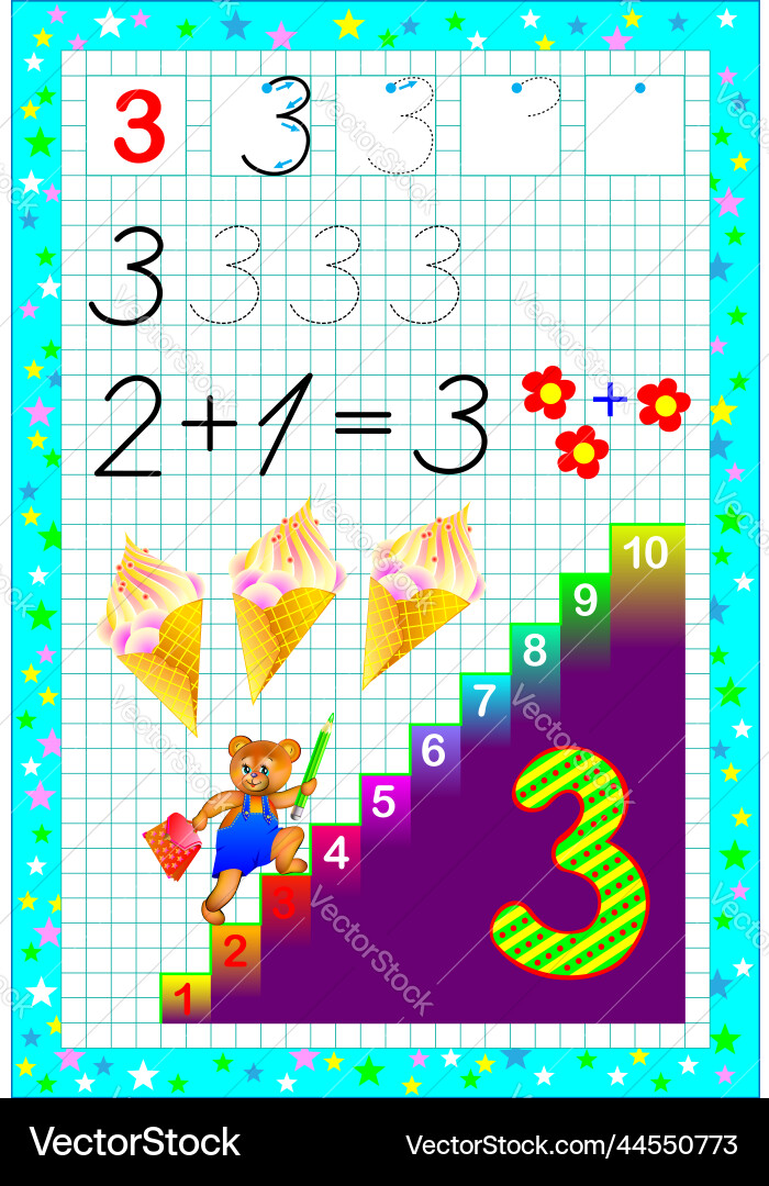 Educational page for children with number 3 Vector Image