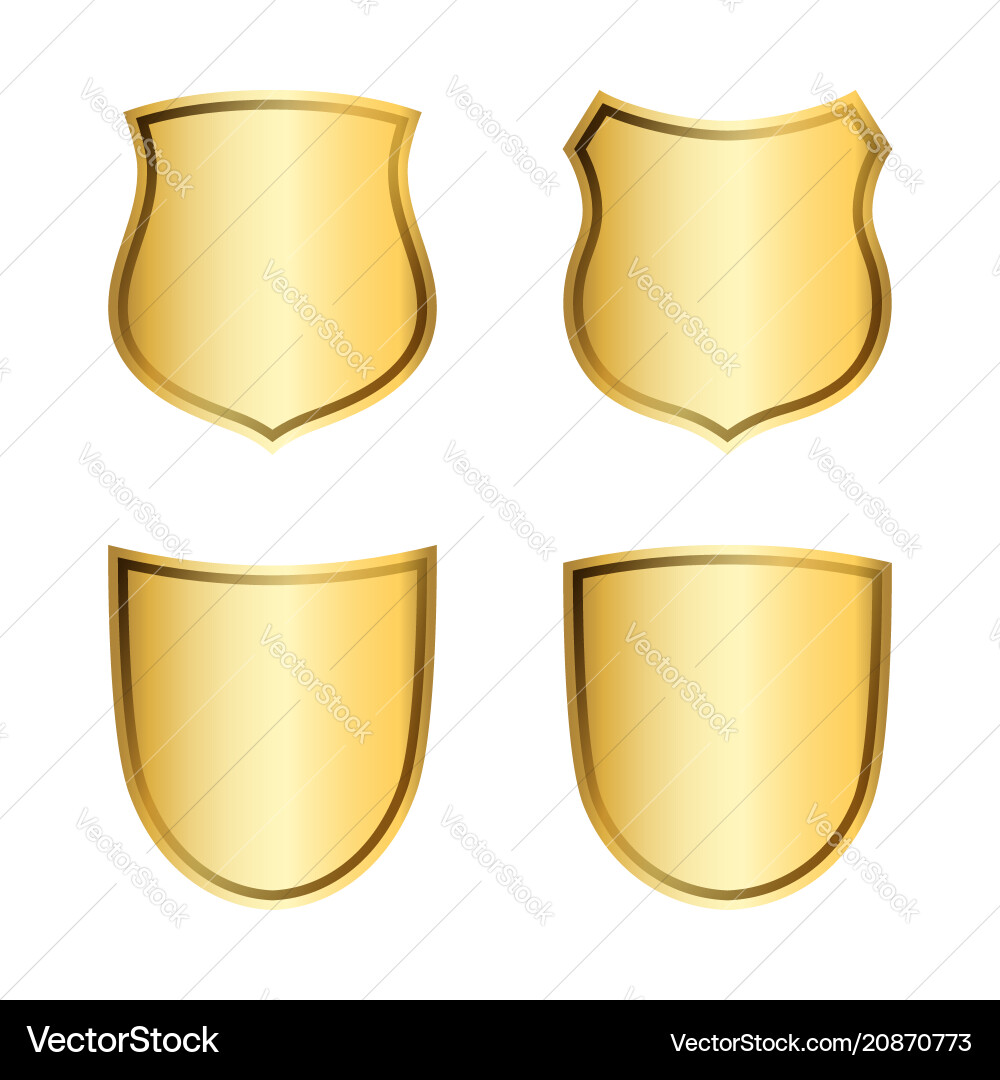 Gold shield shape icons set 3d golden emblem Vector Image