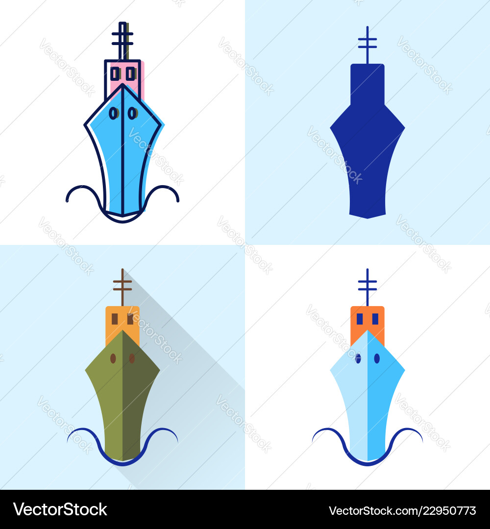 Sea ship icon set in flat and line styles Vector Image