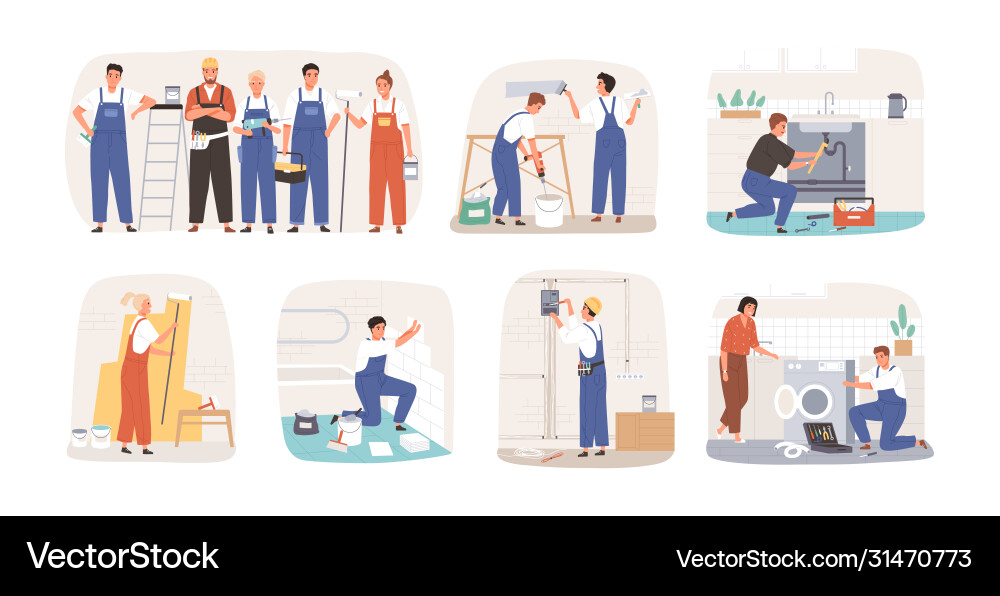 Set various smiling home masters and repairmans Vector Image