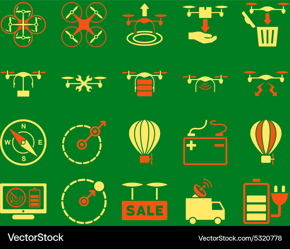 Air drone and quadcopter tool icons Royalty Free Vector