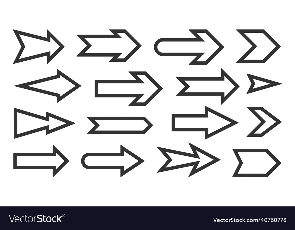 Arrow cursor web pointer direction black line set Vector Image