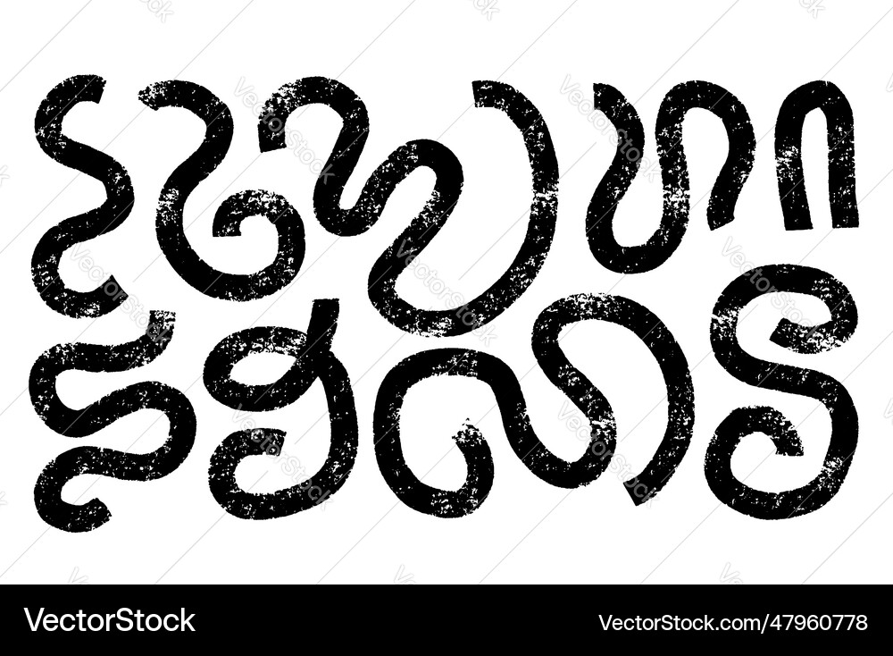 Brush freehand drawn curved lines set isolated Vector Image