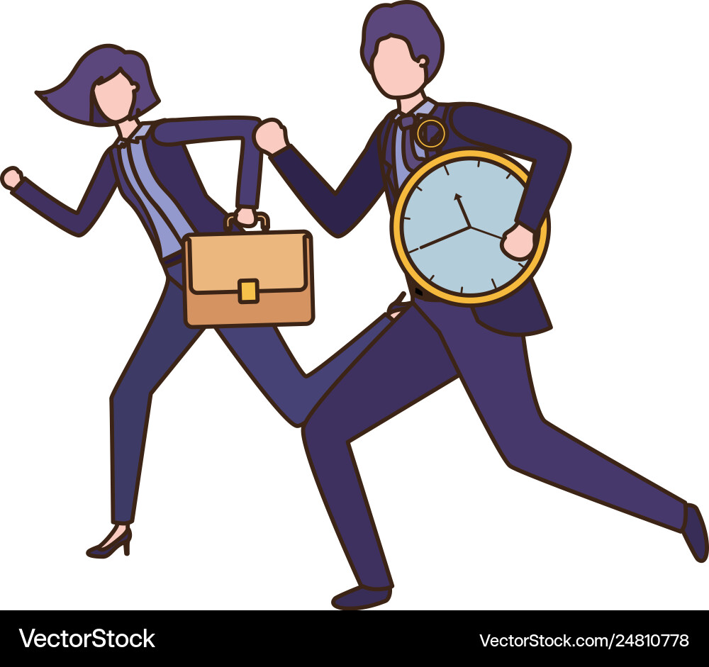 Business couple with clock avatar character Vector Image