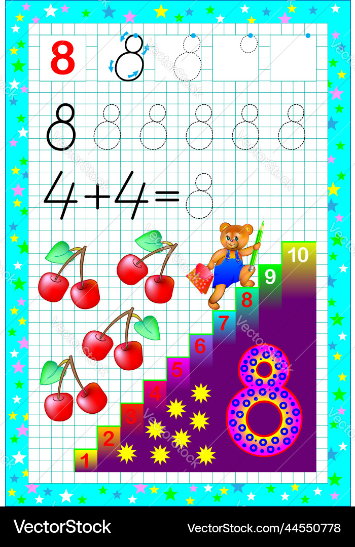 Educational page for children with number 8 Vector Image