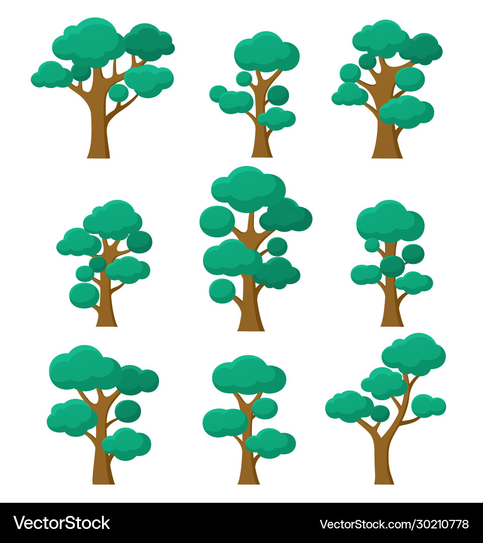 Forest trees set natural plants eco foliage Vector Image