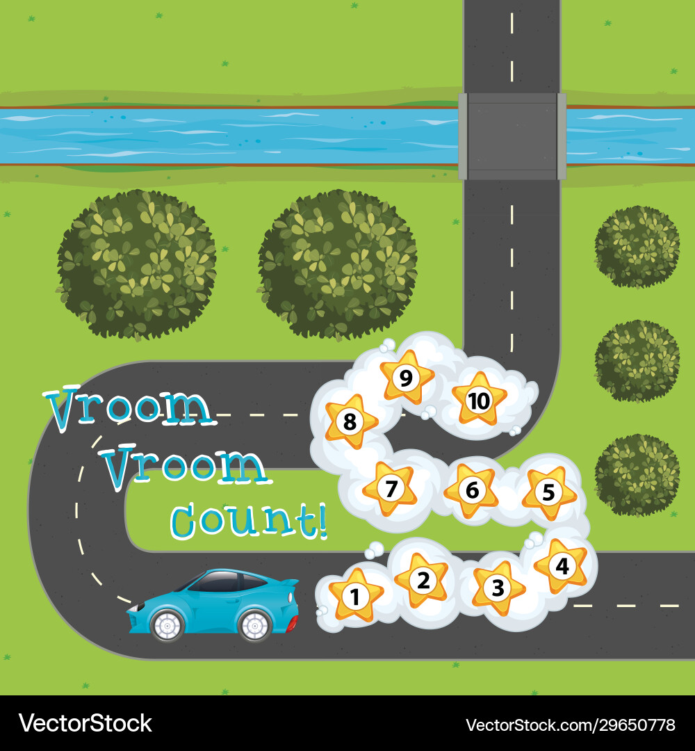 Game template with car and numbers on road Vector Image