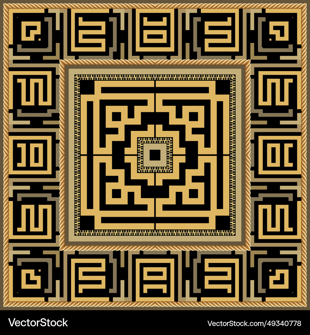 Golden greek ancient style square frame border Vector Image