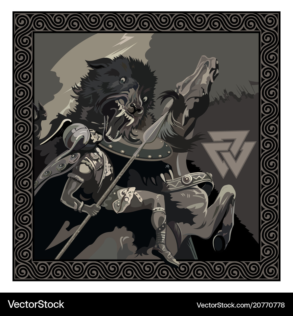 Ragnarok battle god odin with wolf Royalty Free Vector Image