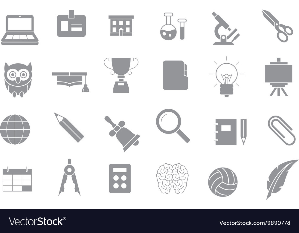 School elements gray icons set Royalty Free Vector Image