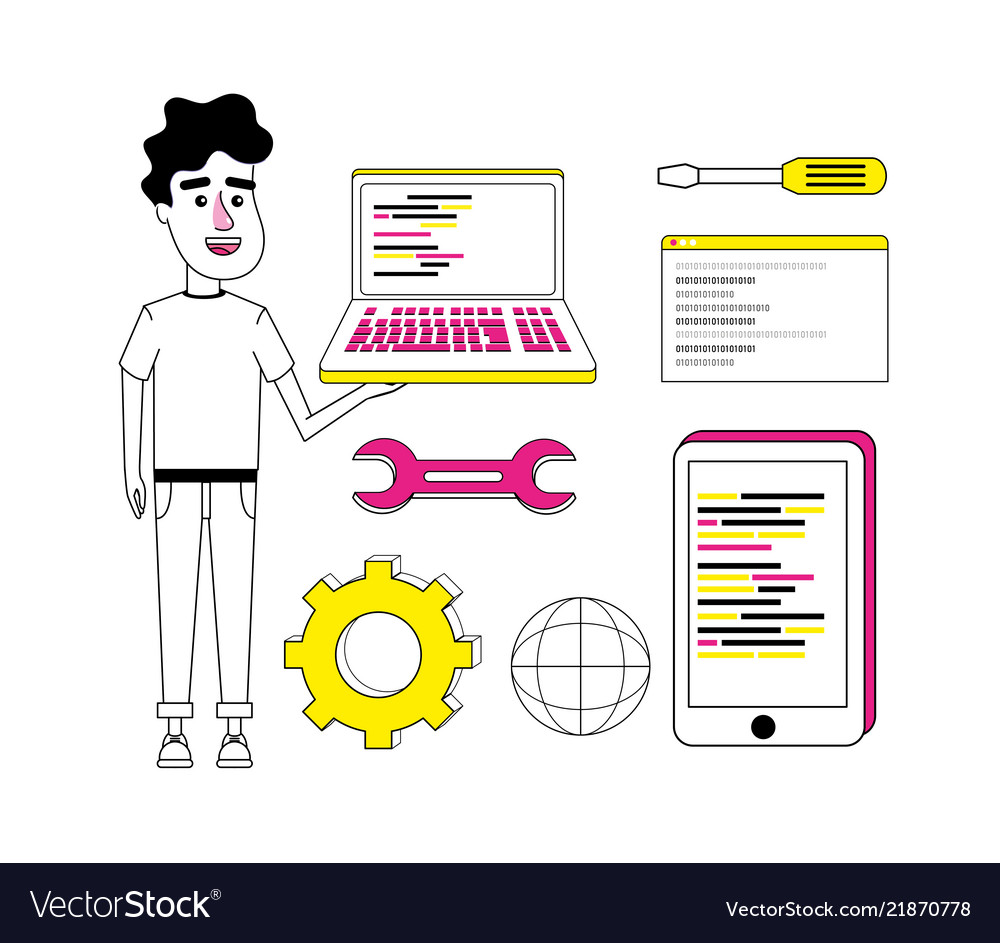 Set of coding cartoons Royalty Free Vector Image