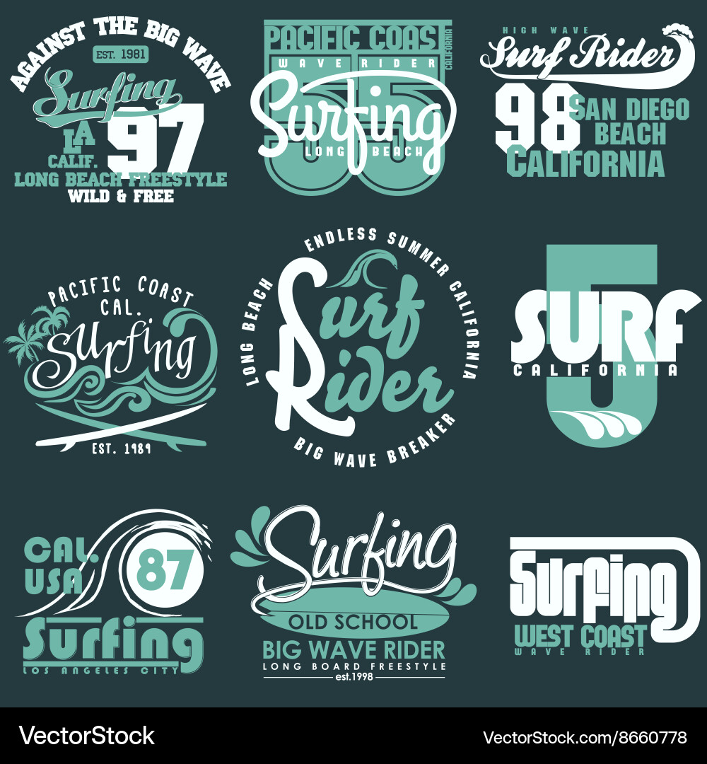 Surfing t-shirt graphic design Royalty Free Vector Image