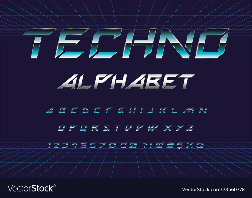 Techno font Royalty Free Vector Image - VectorStock