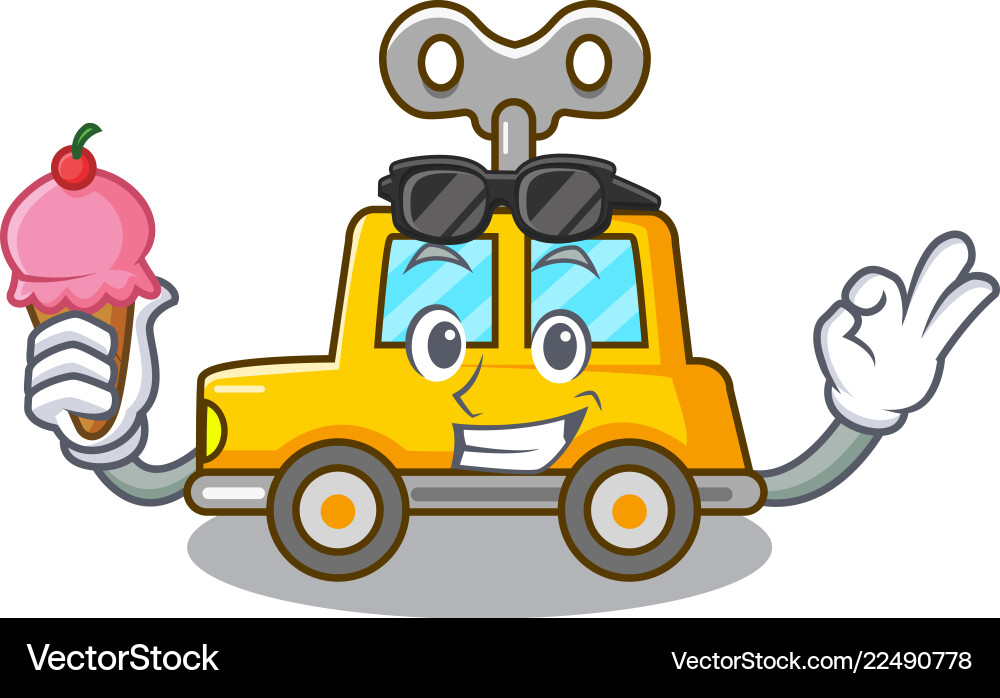 With ice cream cartoon clockwork toy car in table Vector Image