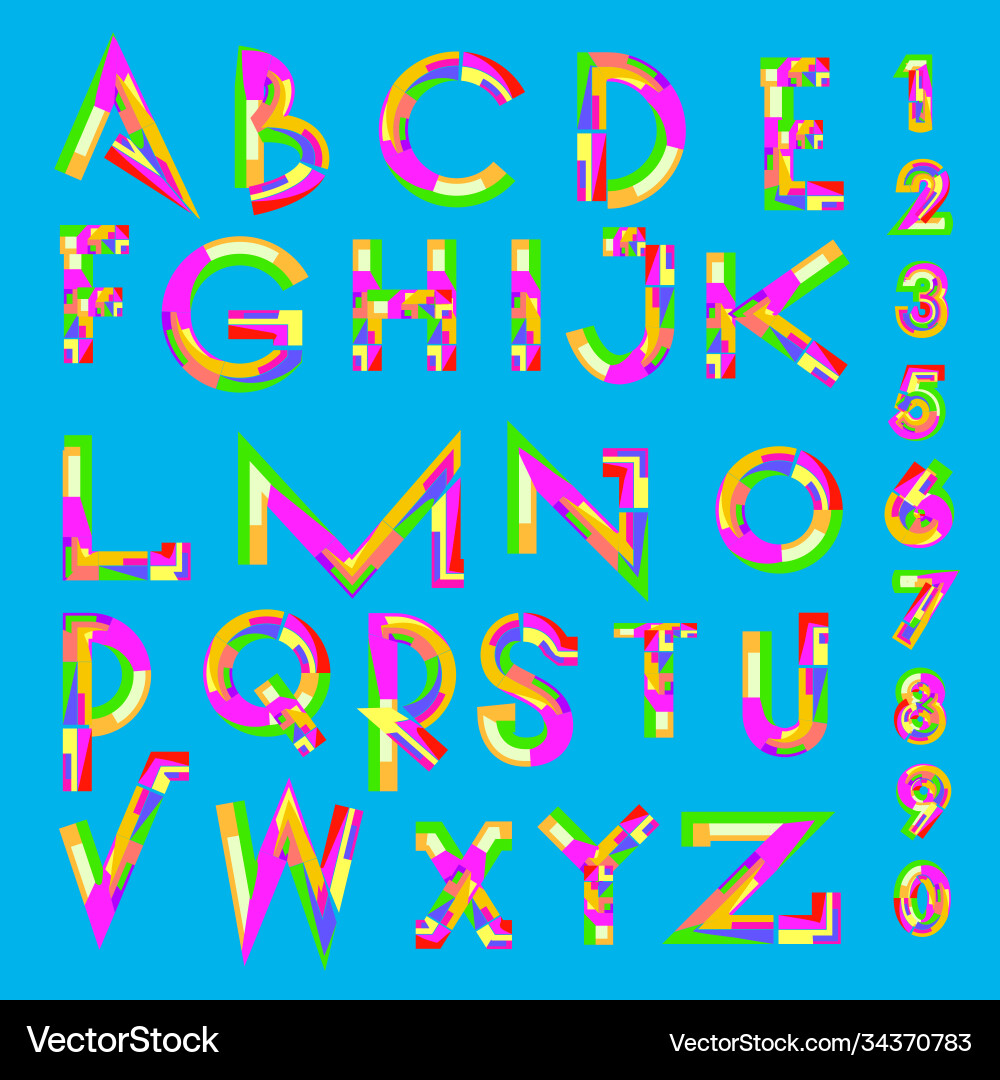 Abstract colorful font and alphabet Royalty Free Vector