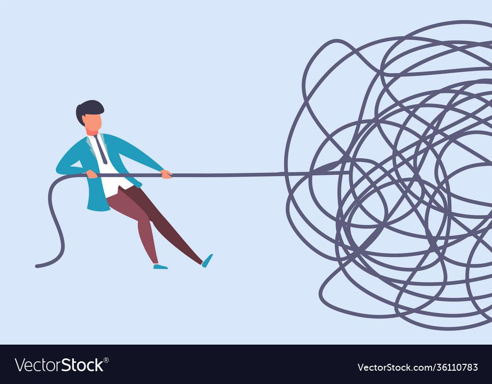 Businessman pulls rope complex problem solving Vector Image