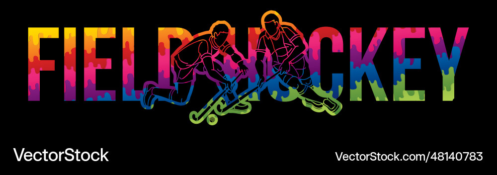 Field hockey text with male player Royalty Free Vector Image