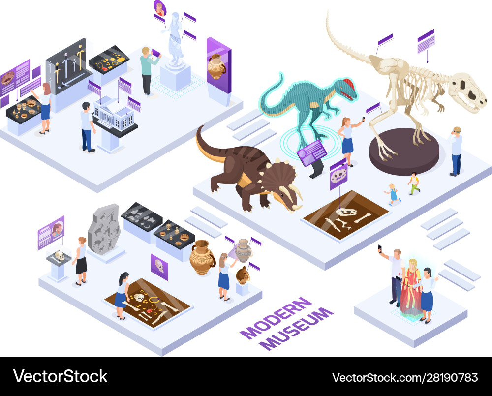 Modern museum isometric concept Royalty Free Vector Image