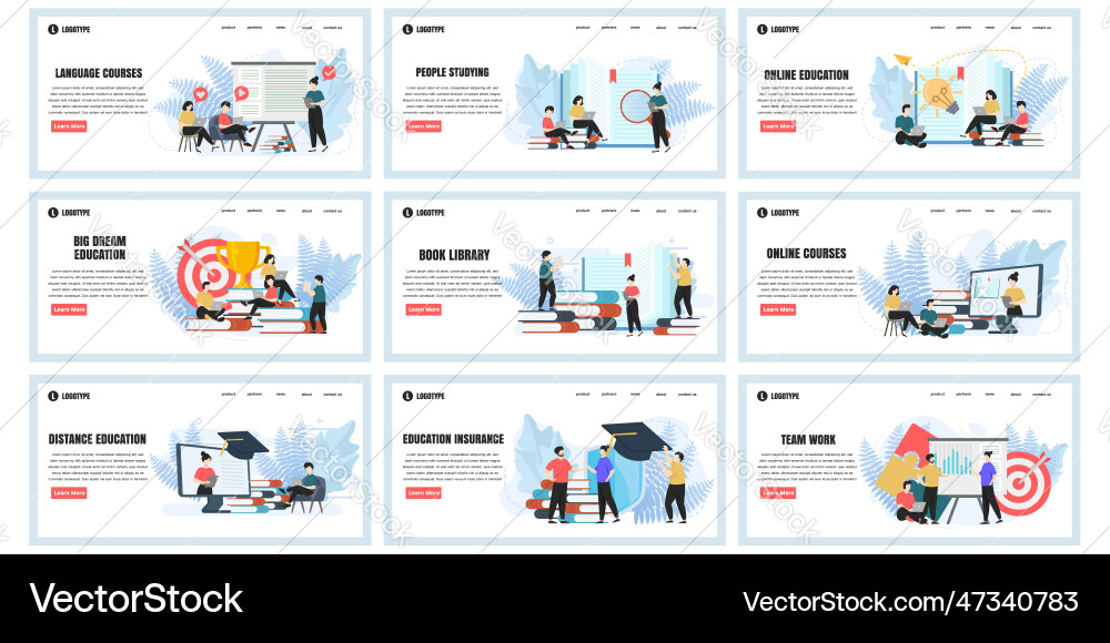 Set of web page design templates for education Vector Image