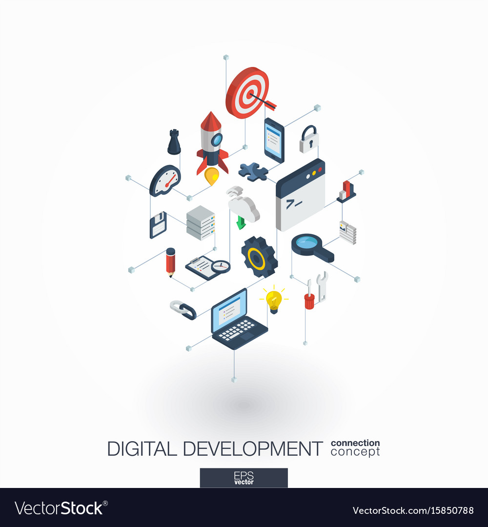 Development integrated 3d web icons digital Vector Image