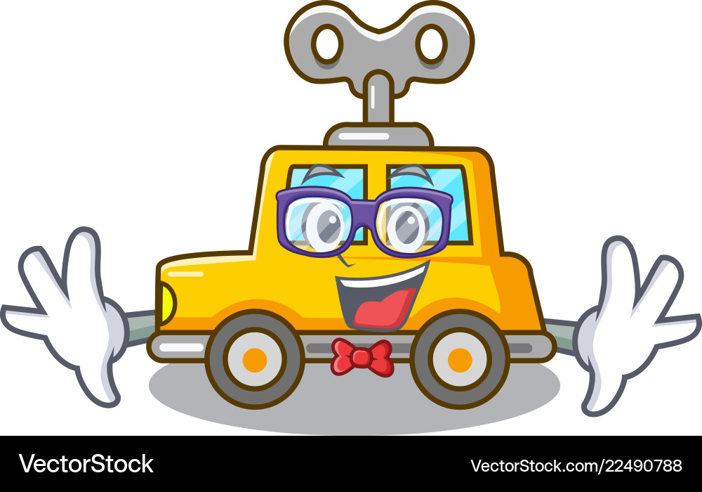 Geek cartoon clockwork toy car in table Royalty Free Vector