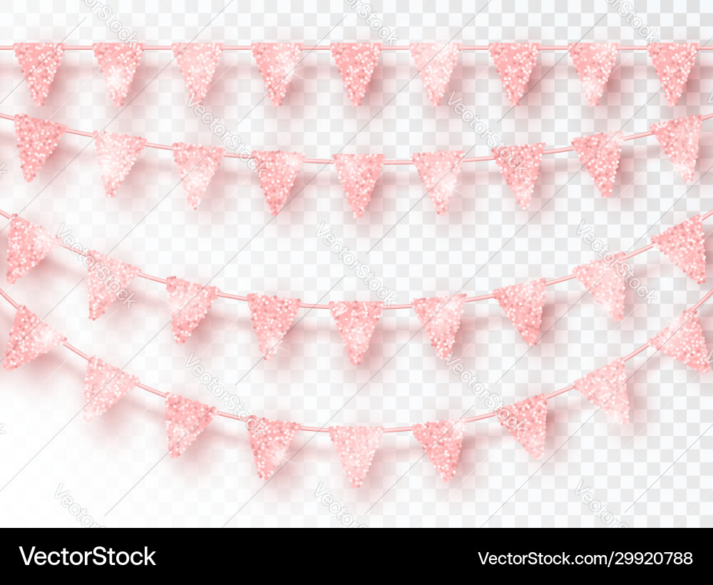 Glitter pink party flags decoration set isolated Vector Image