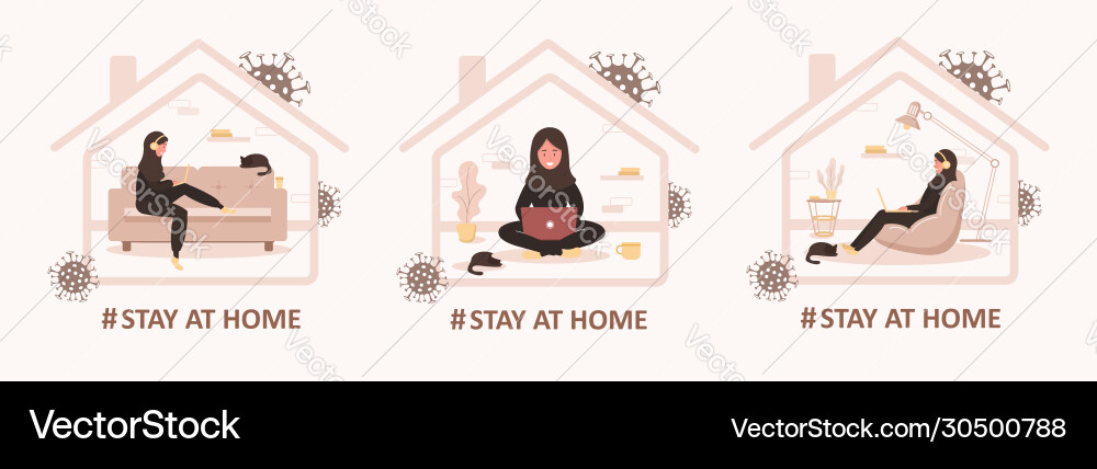 Set stay home background quarantine or self Vector Image
