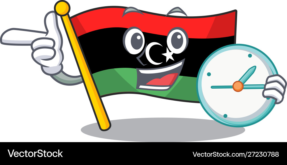 With clock flag libya cartoon isolated mascot Vector Image