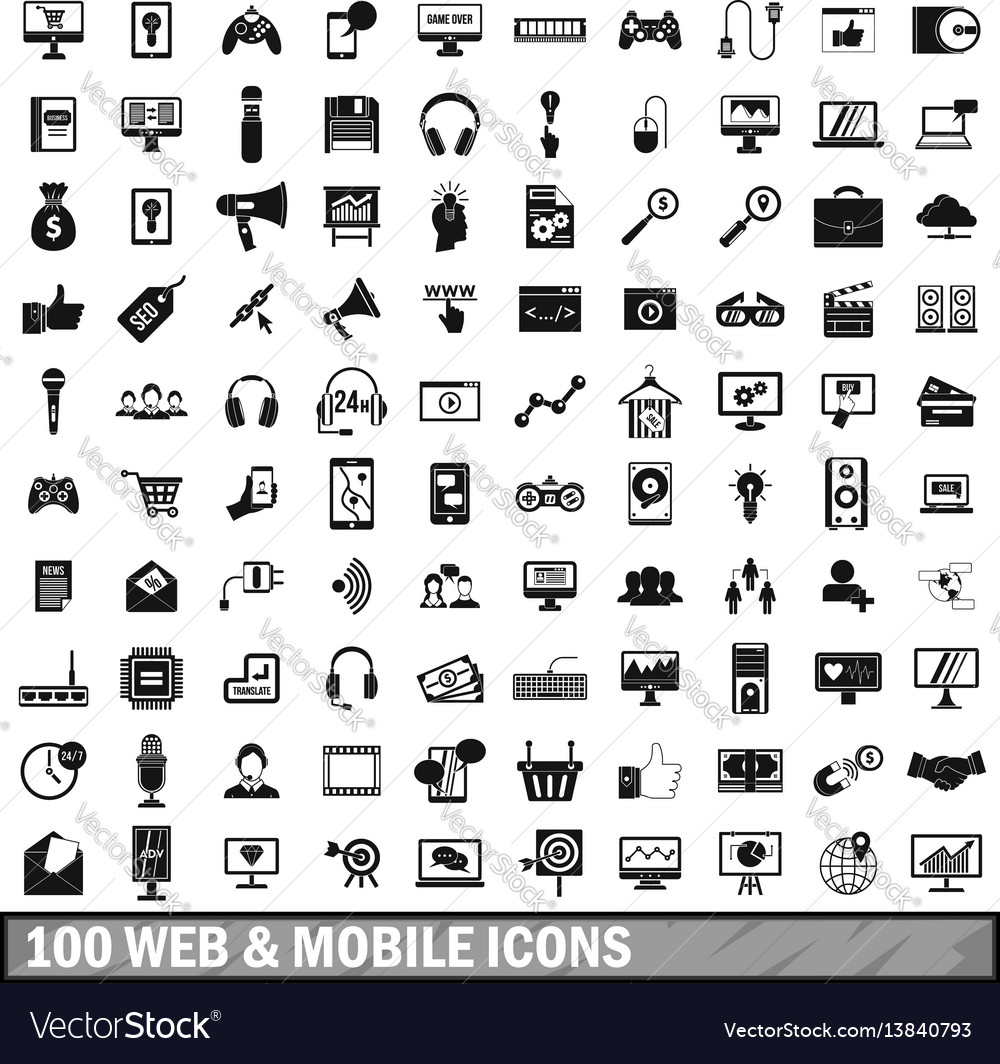 100 web and mobile icons set simple style Vector Image