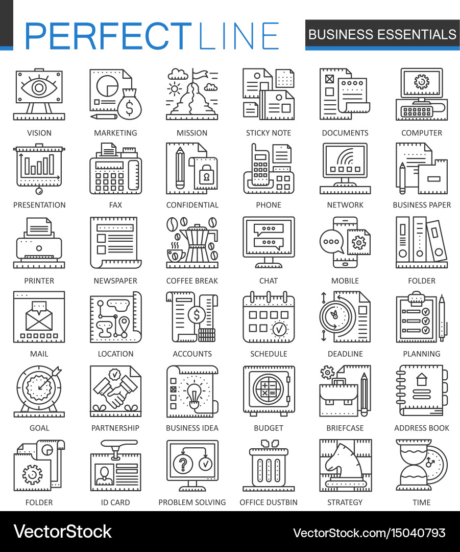 Business essential outline concept symbols Vector Image