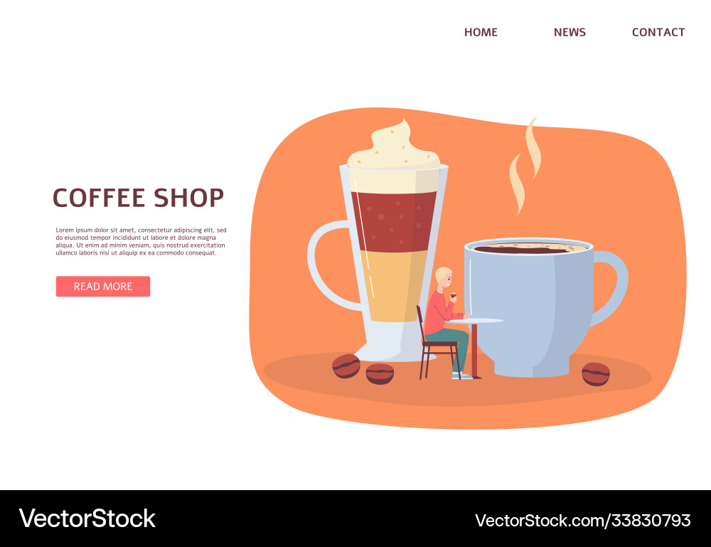 Coffee shop website banner with cups Royalty Free Vector