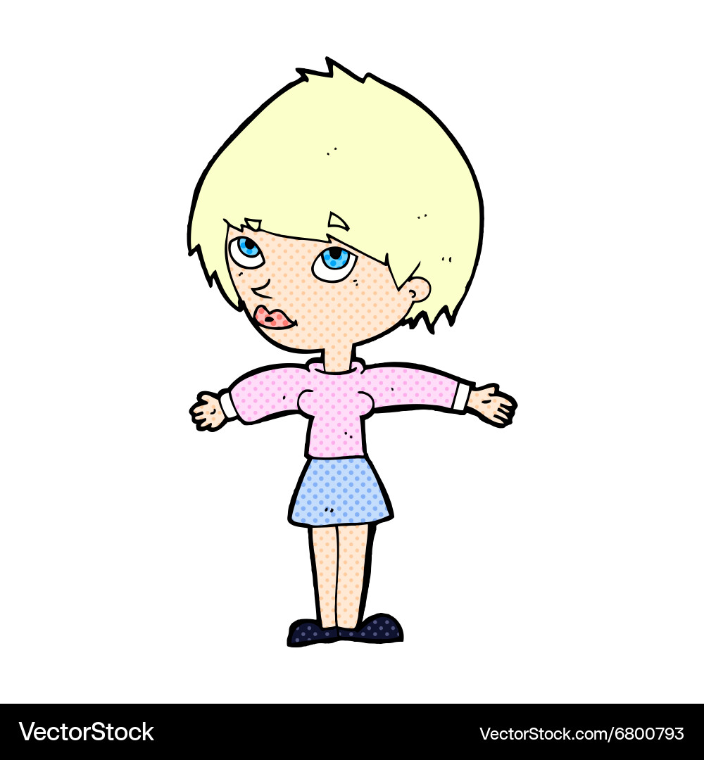 Comic cartoon woman with open arms Royalty Free Vector Image