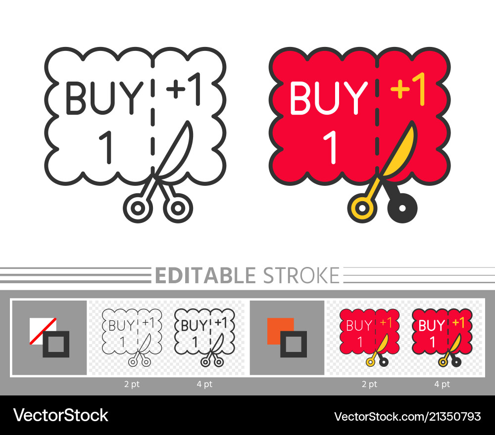 Coupon buy one get editable stroke line icon Vector Image