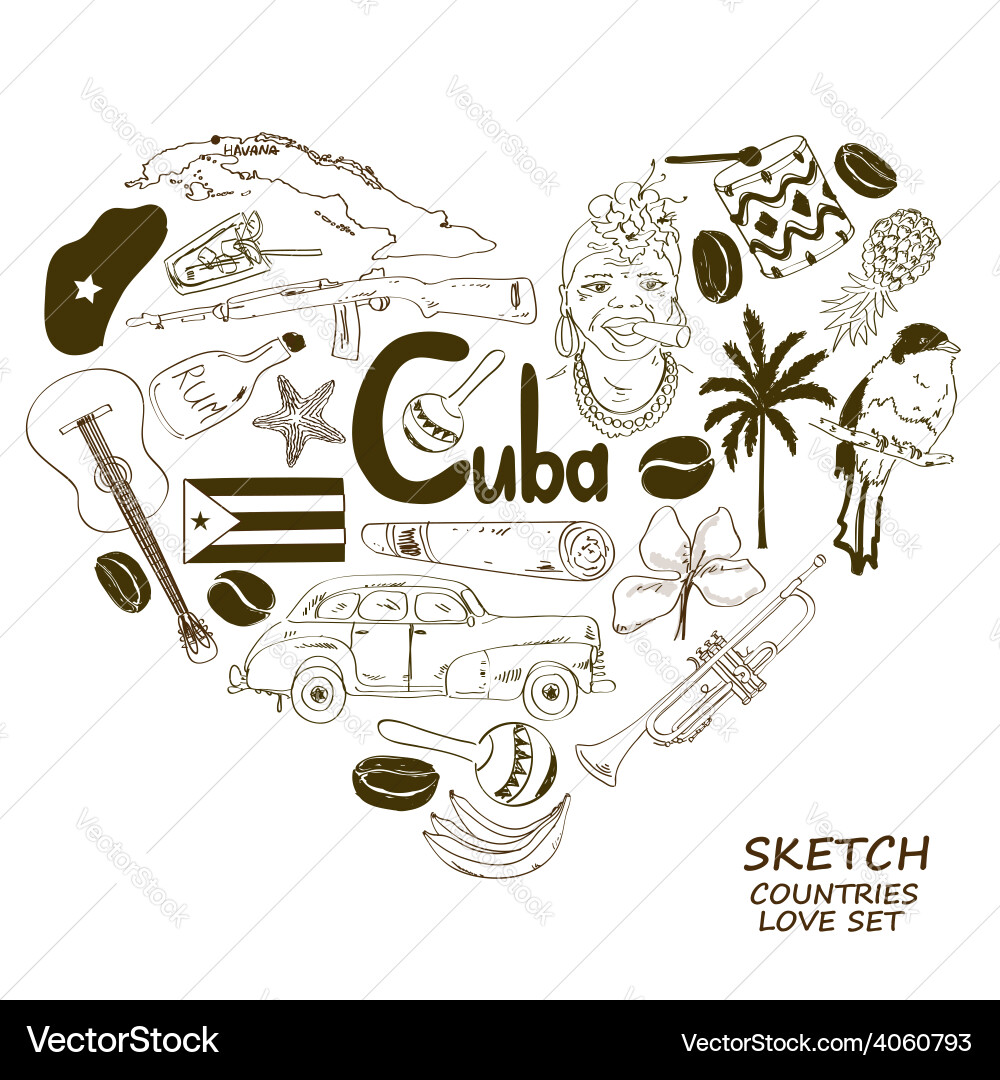 Cuban symbols in heart shape concept Royalty Free Vector