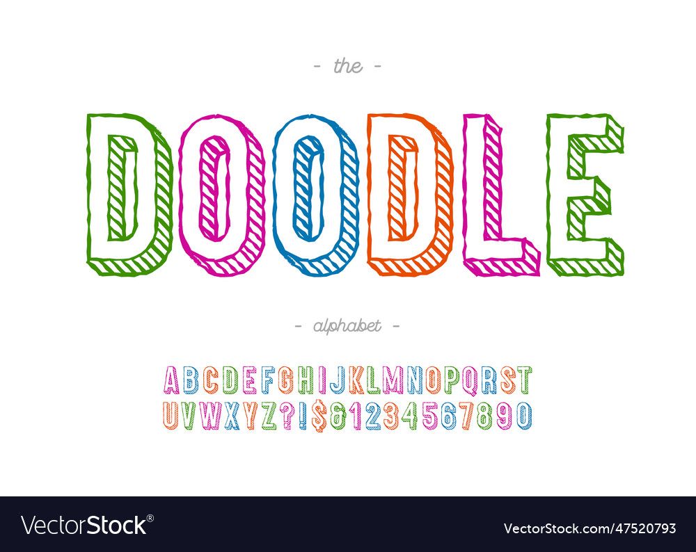 Doodle font colorful style Royalty Free Vector Image