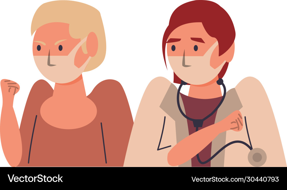 Female doctor and patient using face masks Vector Image